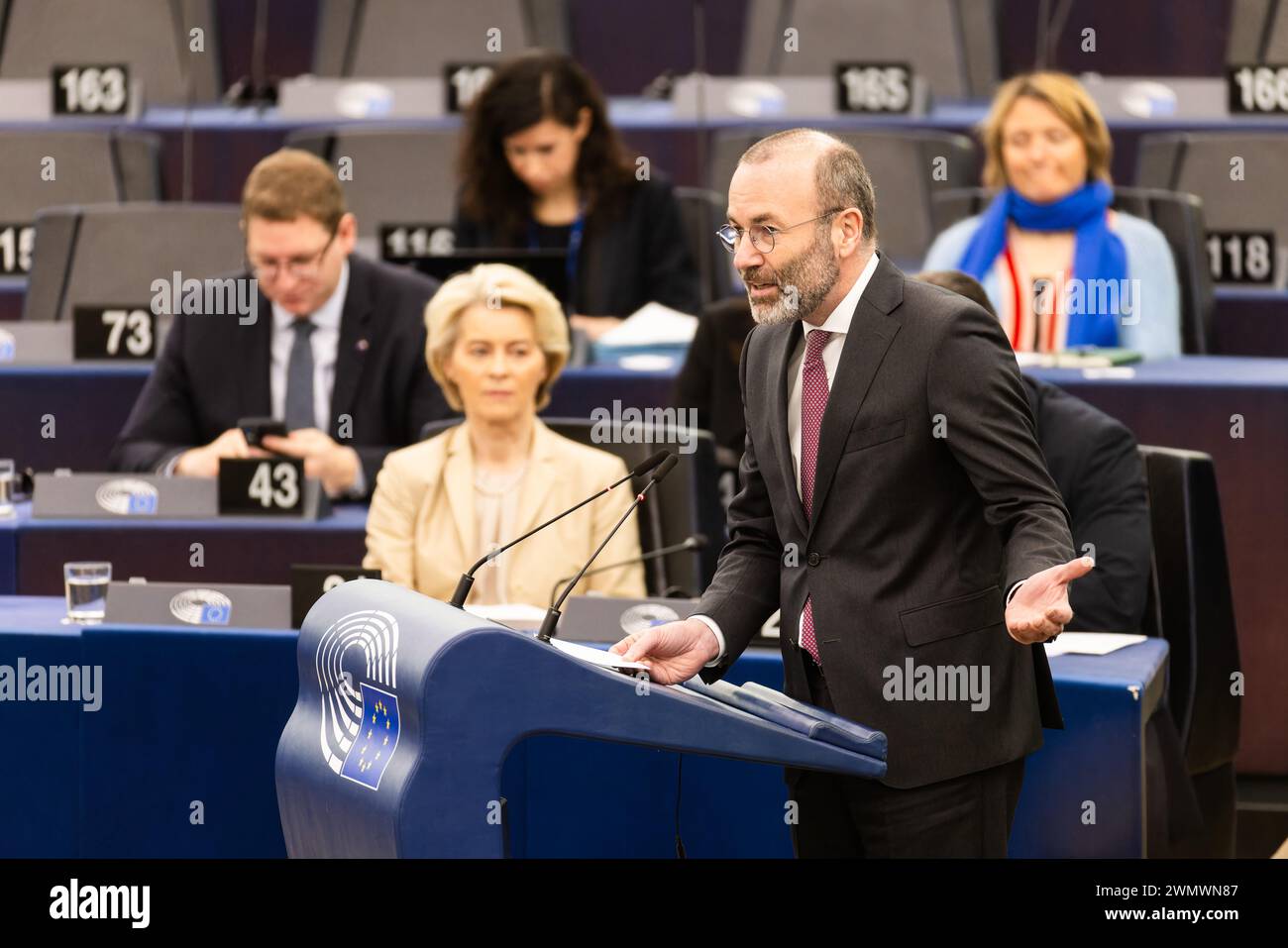 28 February 2024, France, Straßburg: Manfred Weber (CSU), Chairman of ...