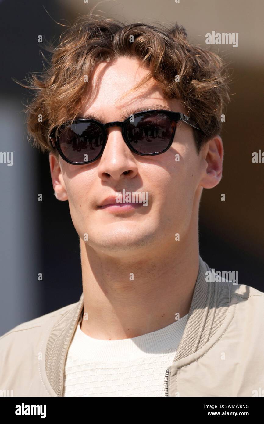 Mercedes driver George Russell of Britain arrives ahead of the Formula ...