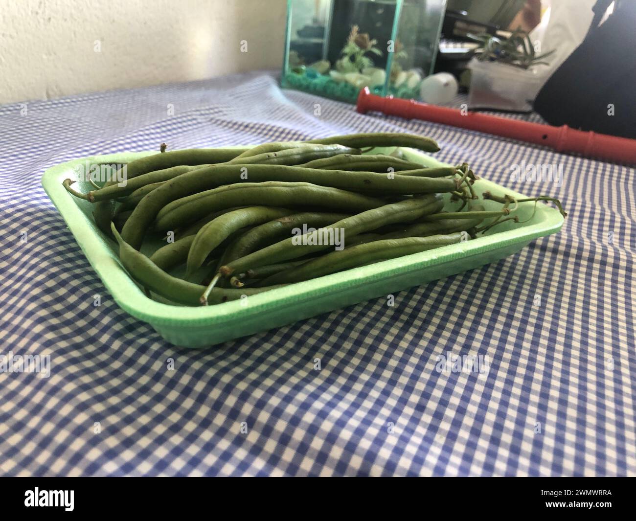 Bunch of green pods of raw, uncooked beans grains, top view Stock Photo ...