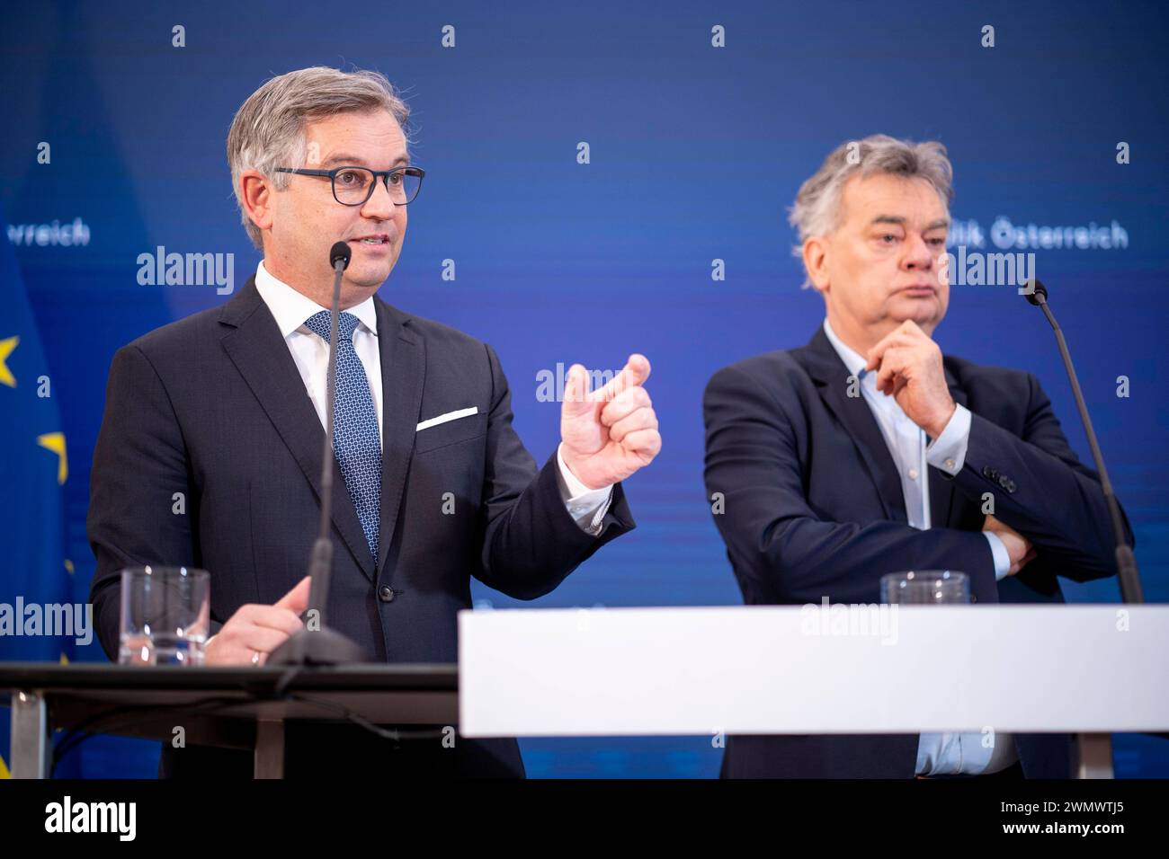 Wien, Österreich. 28. Februar 2024. Pressefoyer nach Ministerrat der ...