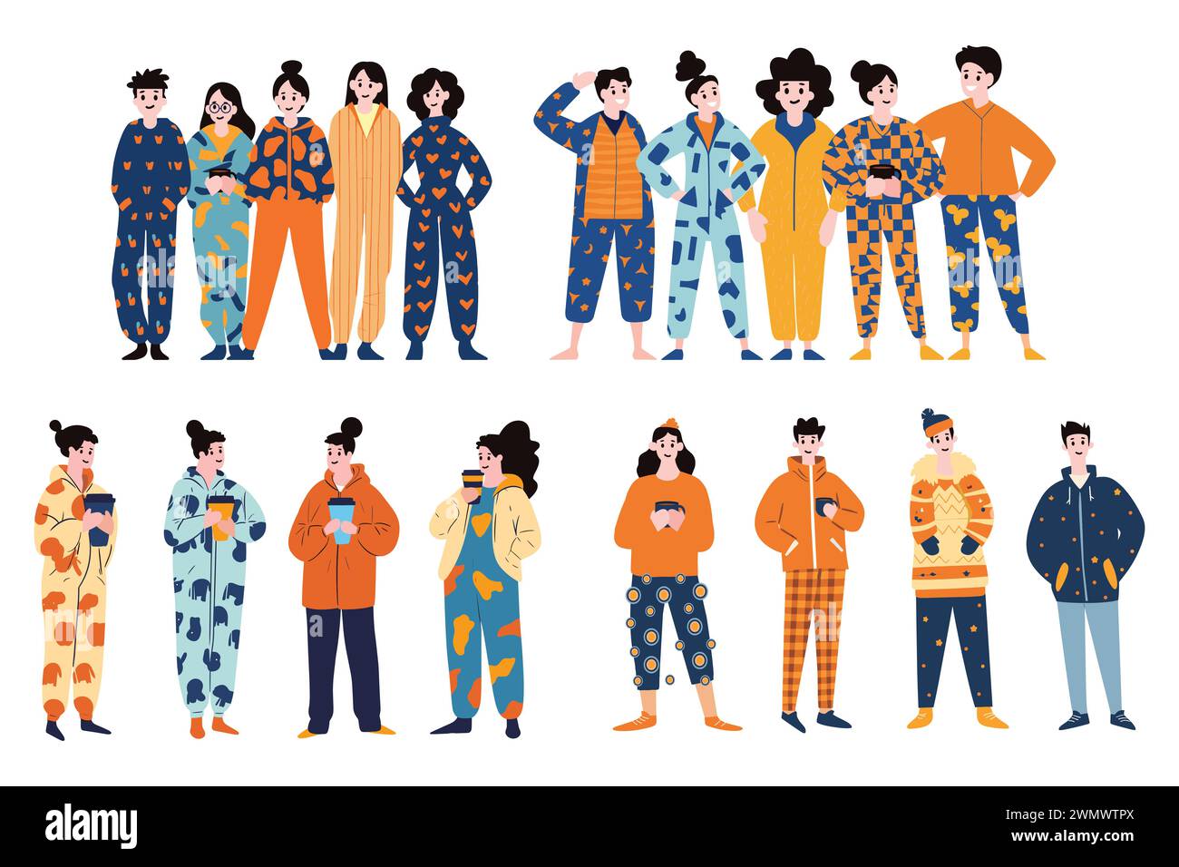 people wearing pajamas collection flat style on background Stock Vector ...