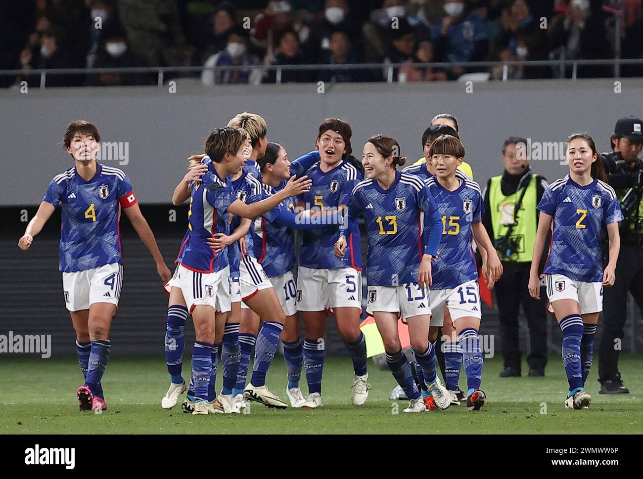 Japan's TAKAHASHI Hana (5) reacts after scoring an opener in the second ...