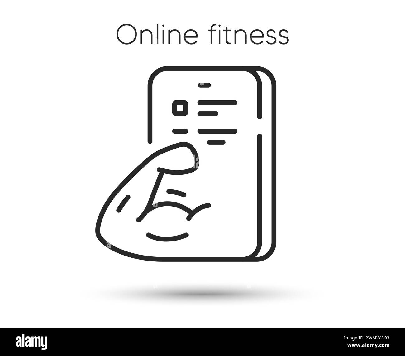 Fitness training line icon. Live coach sign. Mobile phone online ...