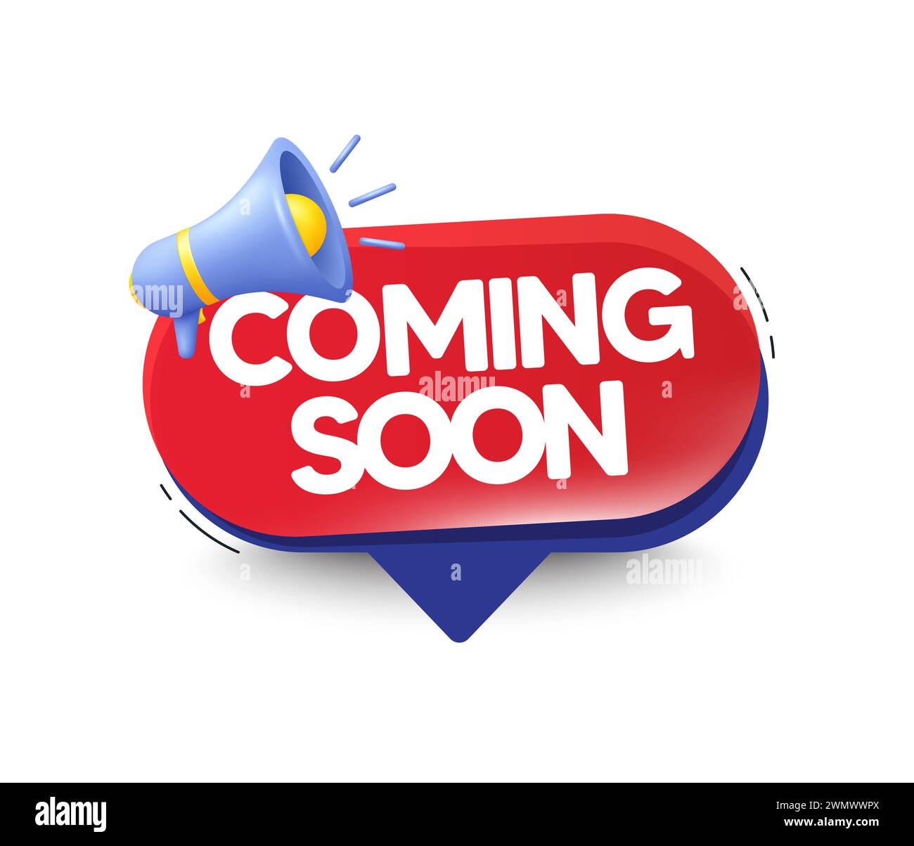 Coming soon banner with megaphone 3d icon. Promotion offer speech ...