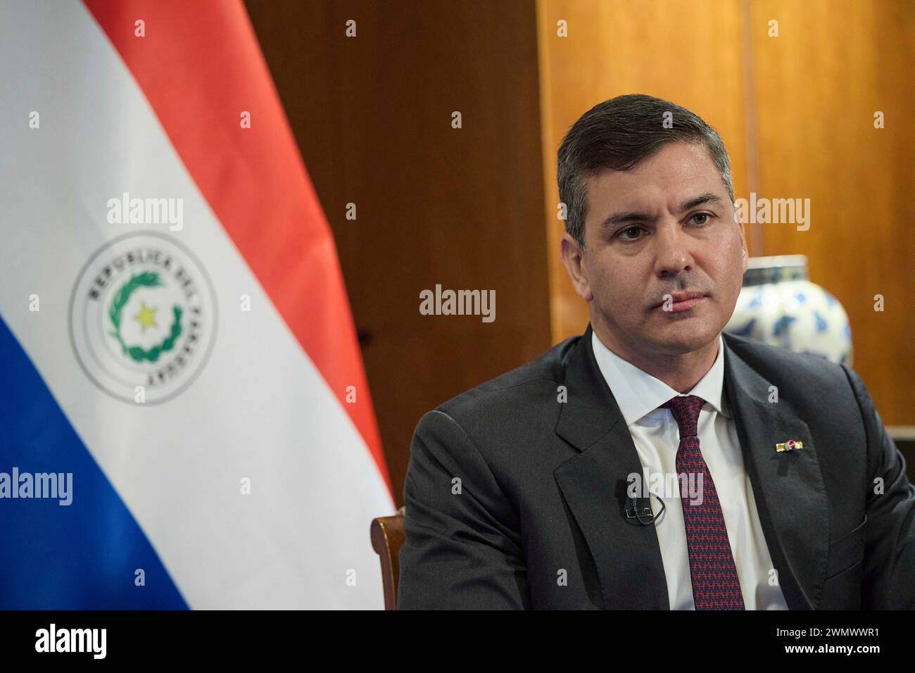 The president of Paraguay, Santiago Peña, during an interview for ...