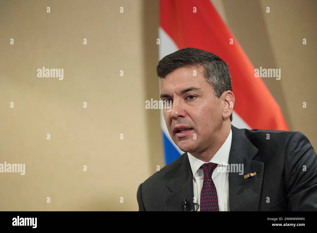 The president of Paraguay, Santiago Peña, during an interview for ...