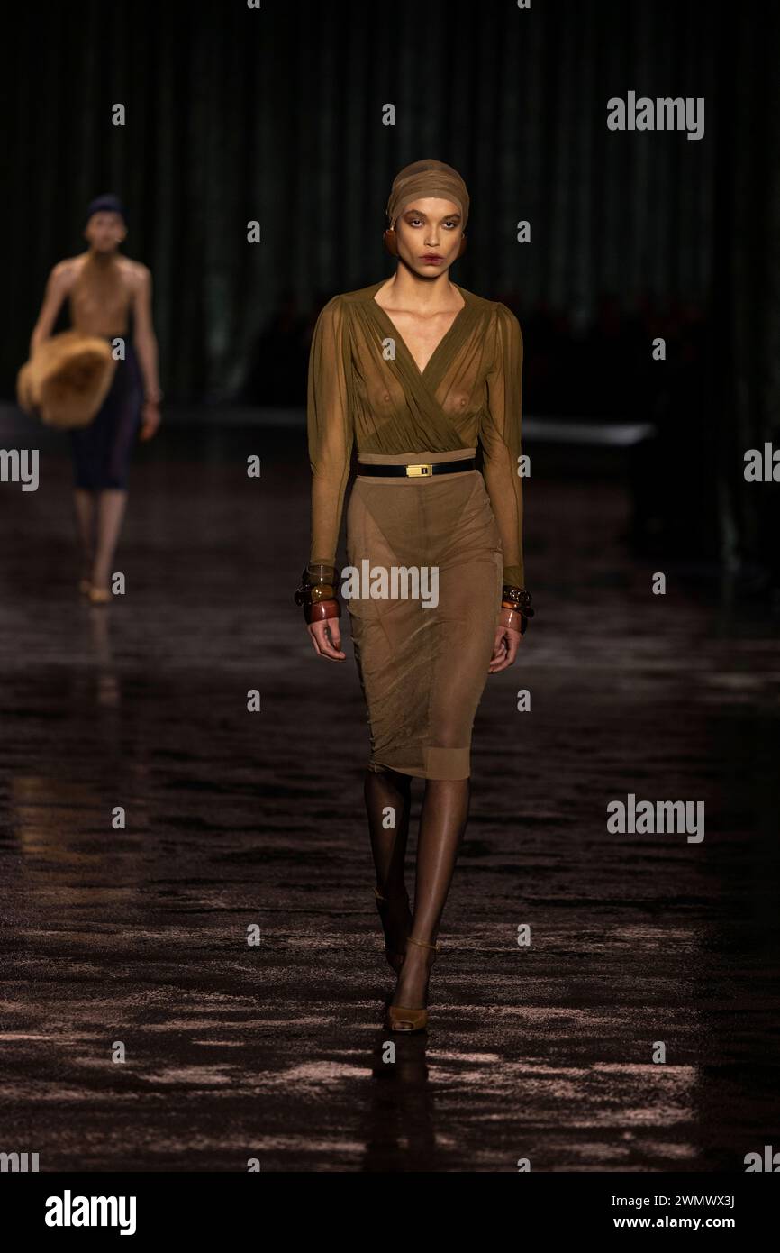 EDS NOTE: NUDITY - Models wear creations as part of the Saint Laurent ...