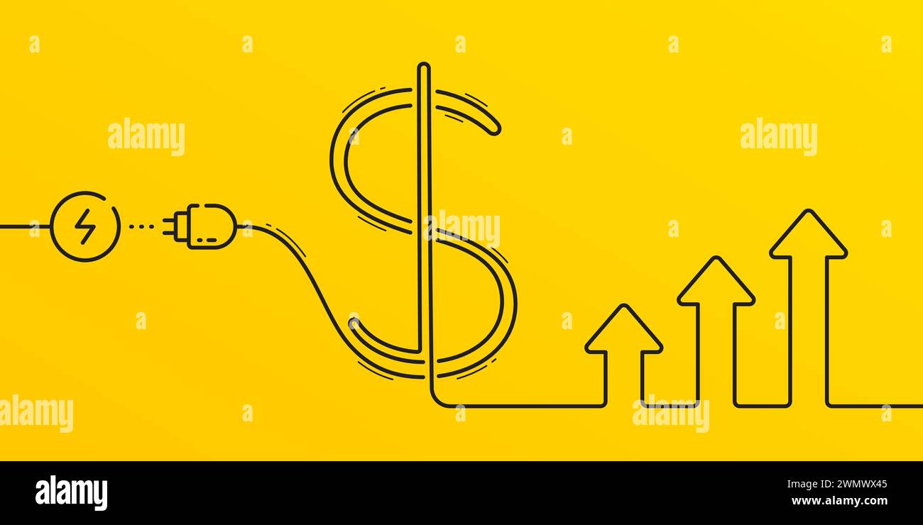 Electric power cord in the dollar sign. Inflation concept. Electricity ...