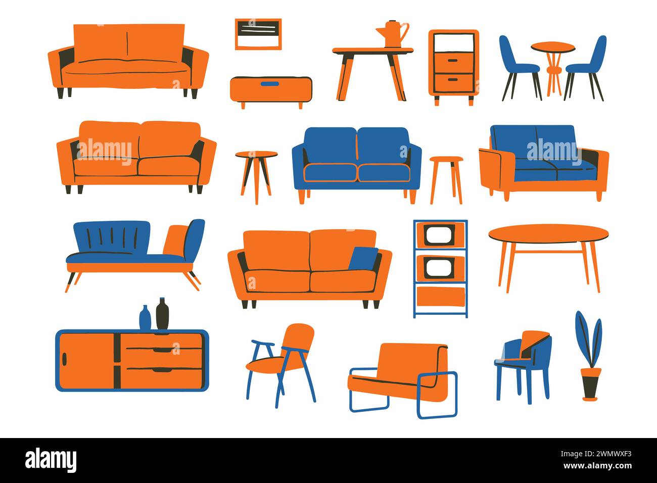 furniture collection flat style isolated on background Stock Vector ...