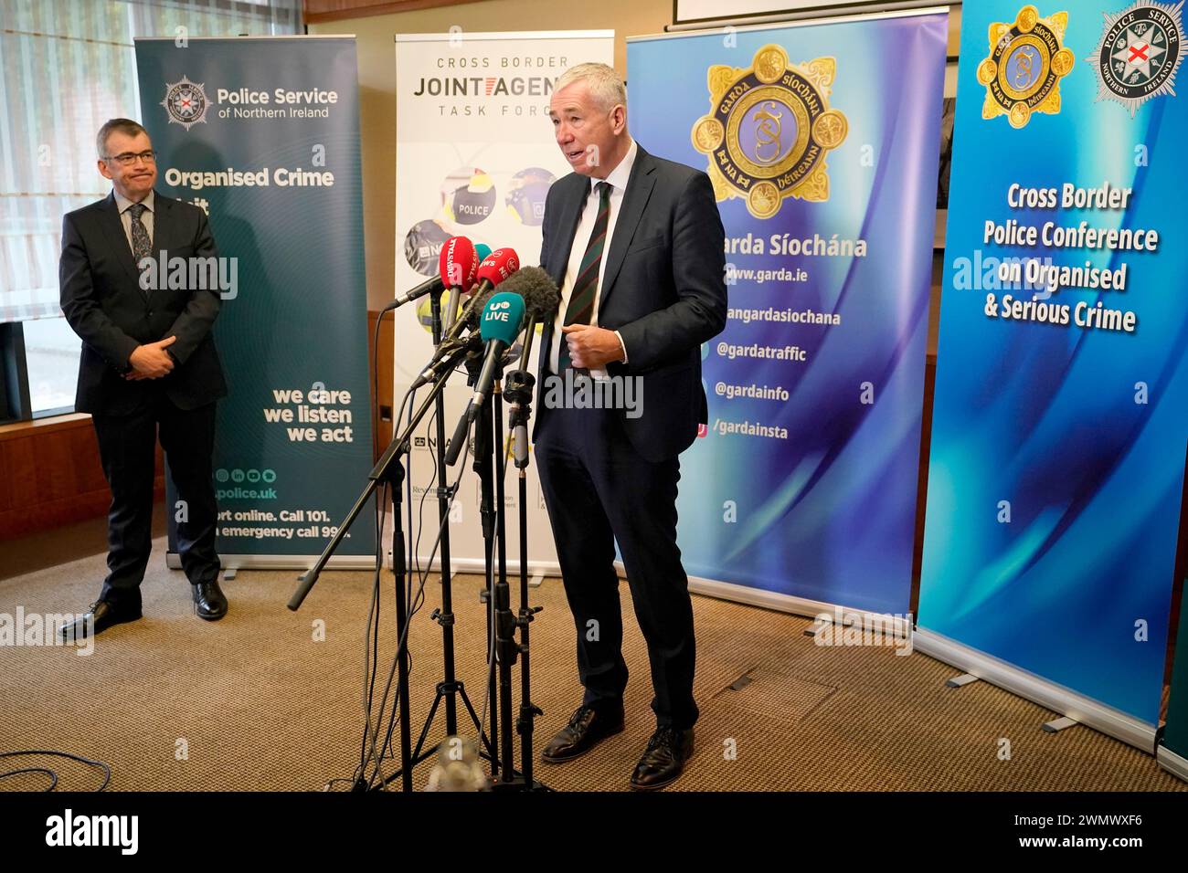 PSNI Chief Constable Jon Boutcher speaks during the 2024 Cross Border ...