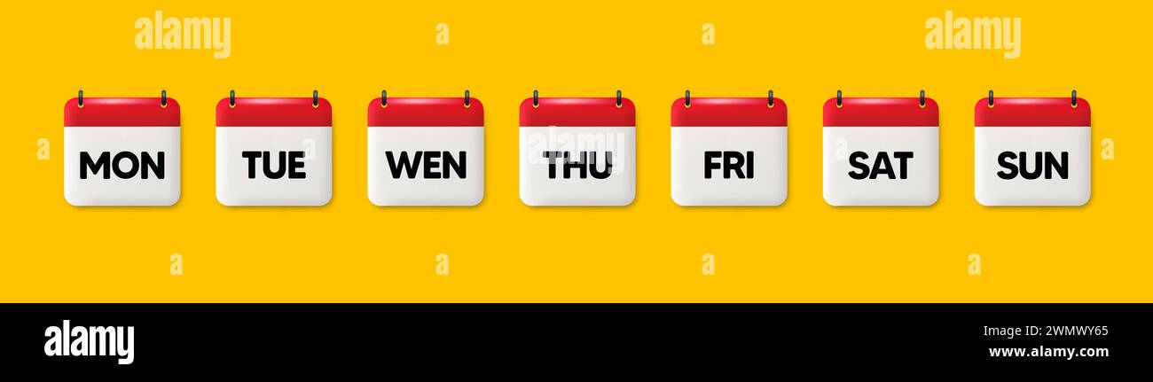 Calendar icons with days of the week. Working days as Monday, Tuesday ...
