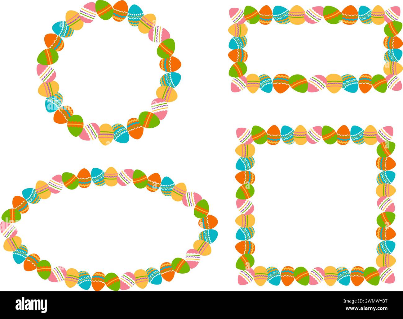 Frame made of colorful Easter eggs. Set of different colorful frames and borders made of Easter ...