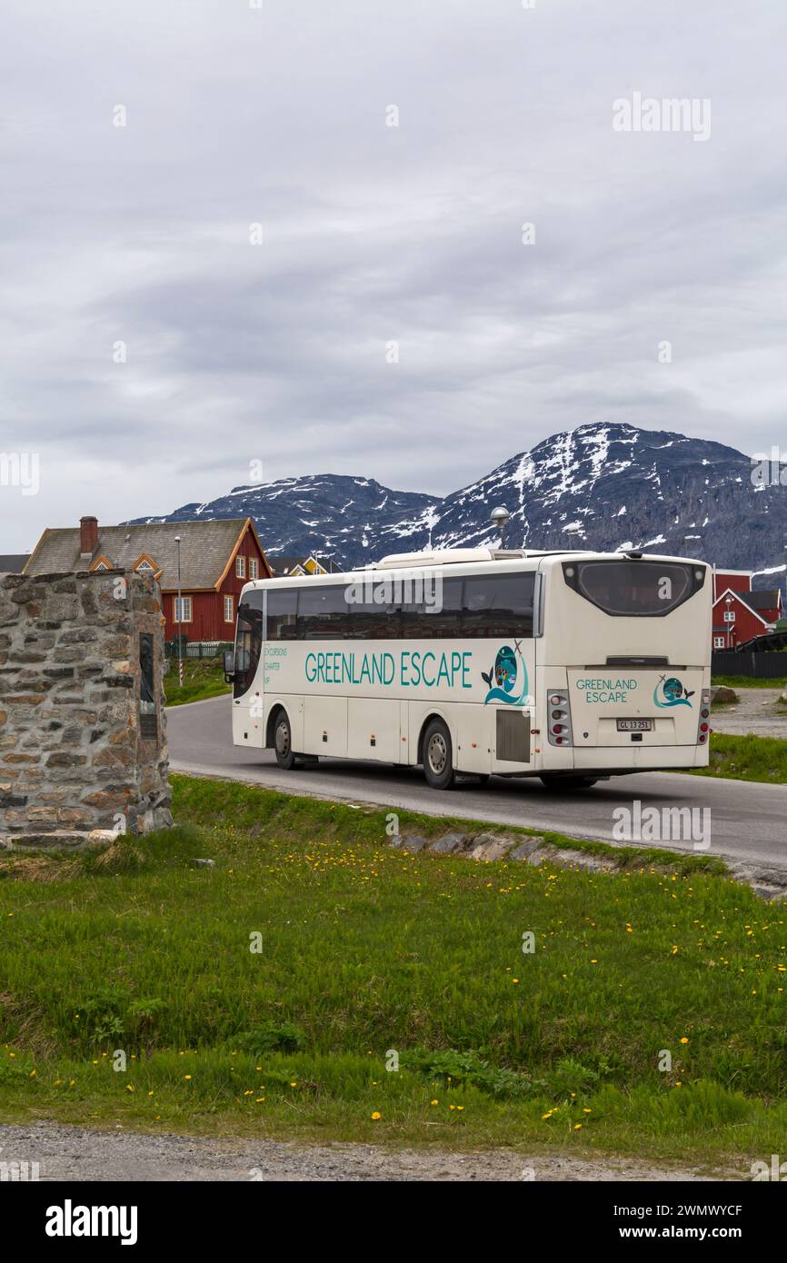 Greenland Escape cruise shuttle bus at Nuuk, Greenland in July Stock ...
