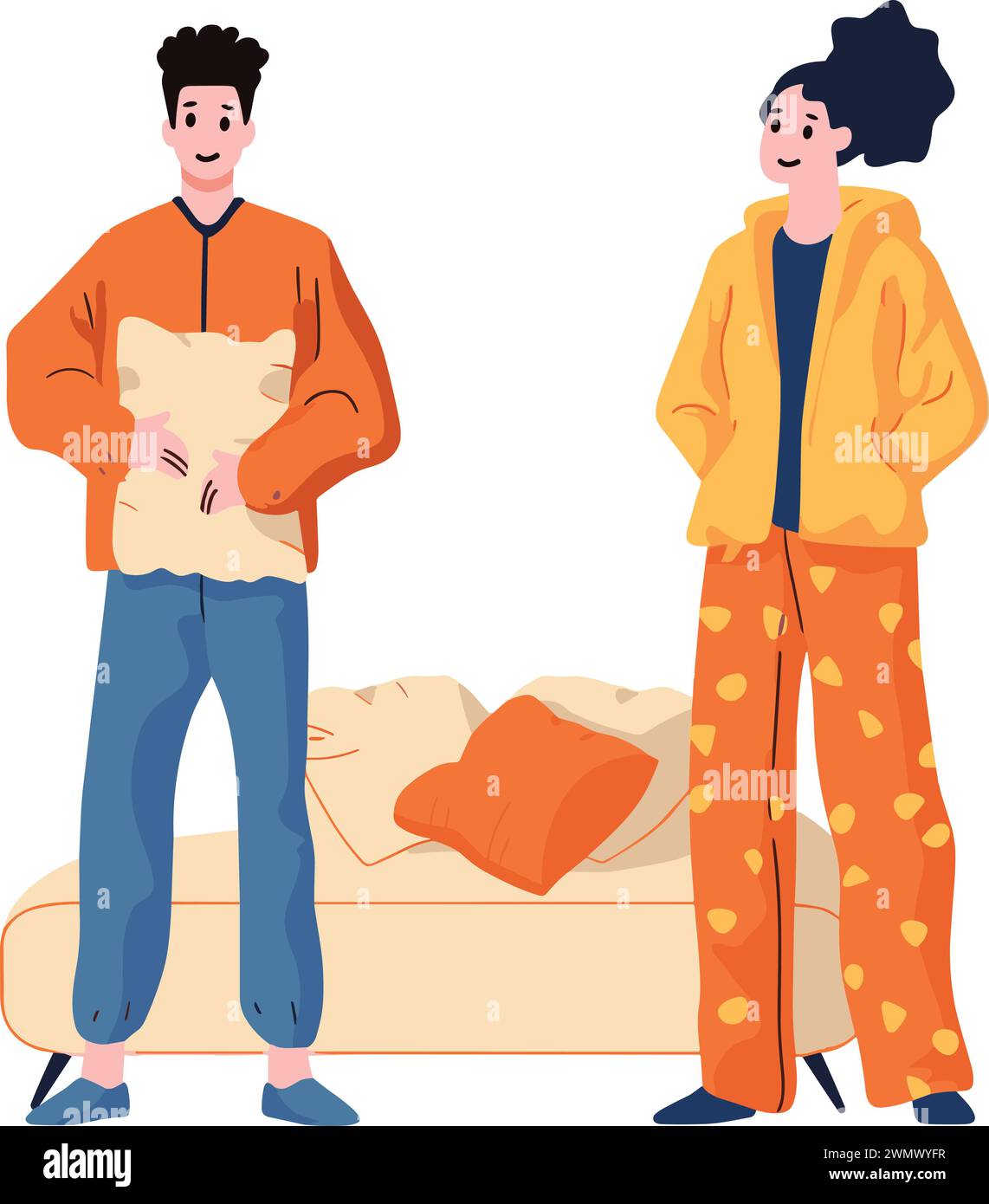 people wearing pajamas flat style isolated on background Stock Vector ...