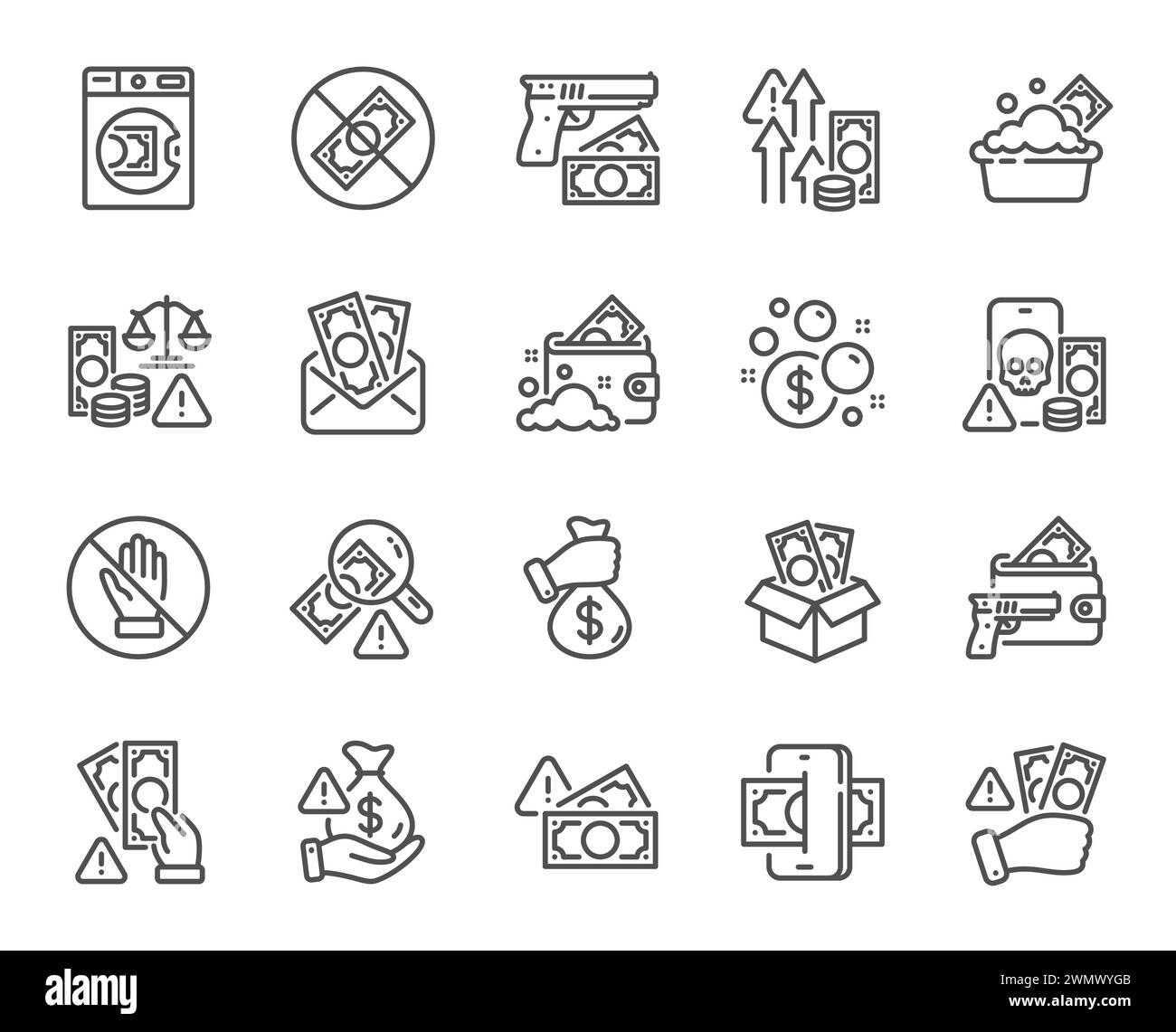 Money crime line icons. Fraud, Online thief and Steal cash set. Vector ...