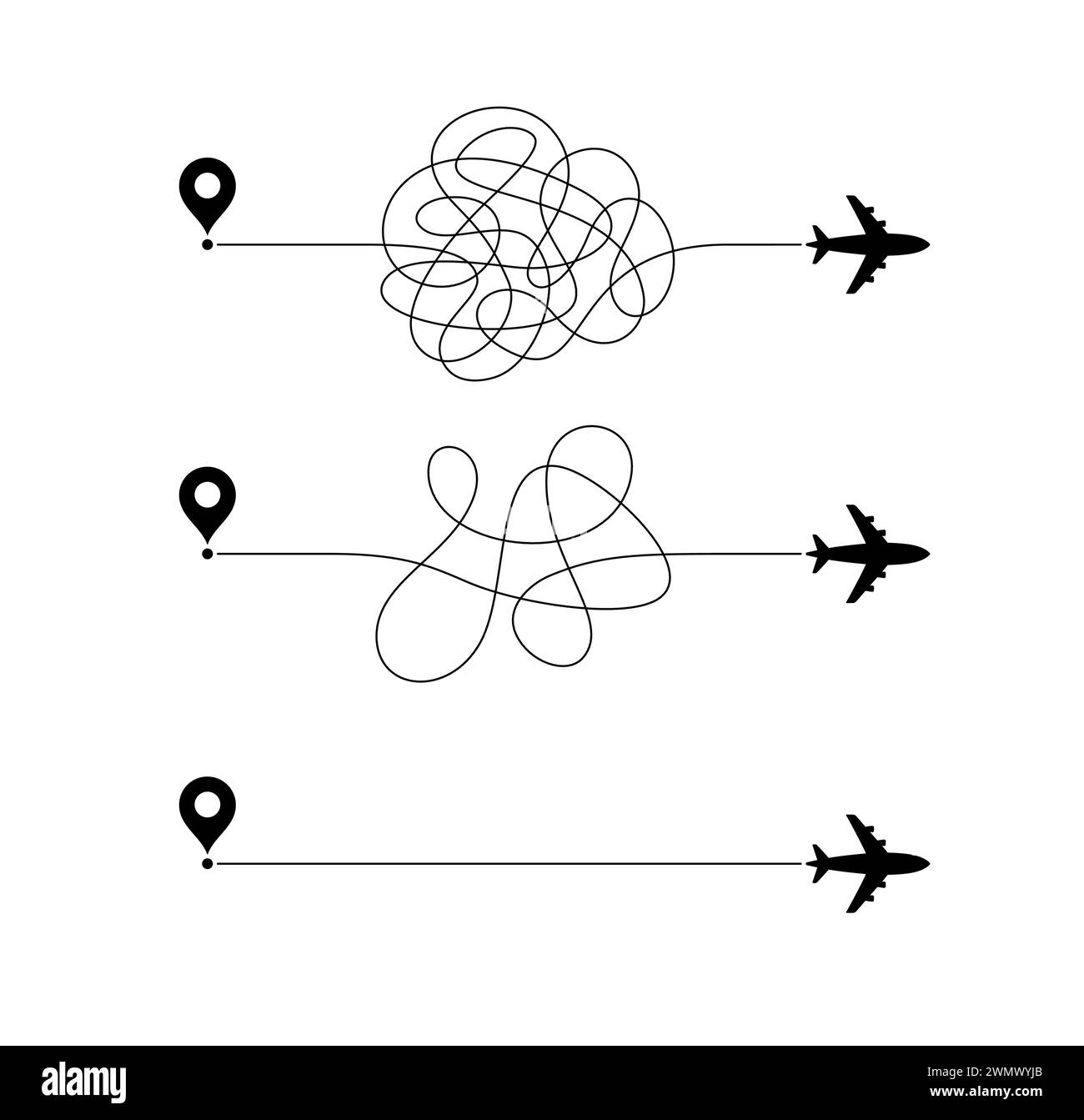 Airplane line routes. Path for a flight trip. Travel itinerary from ...