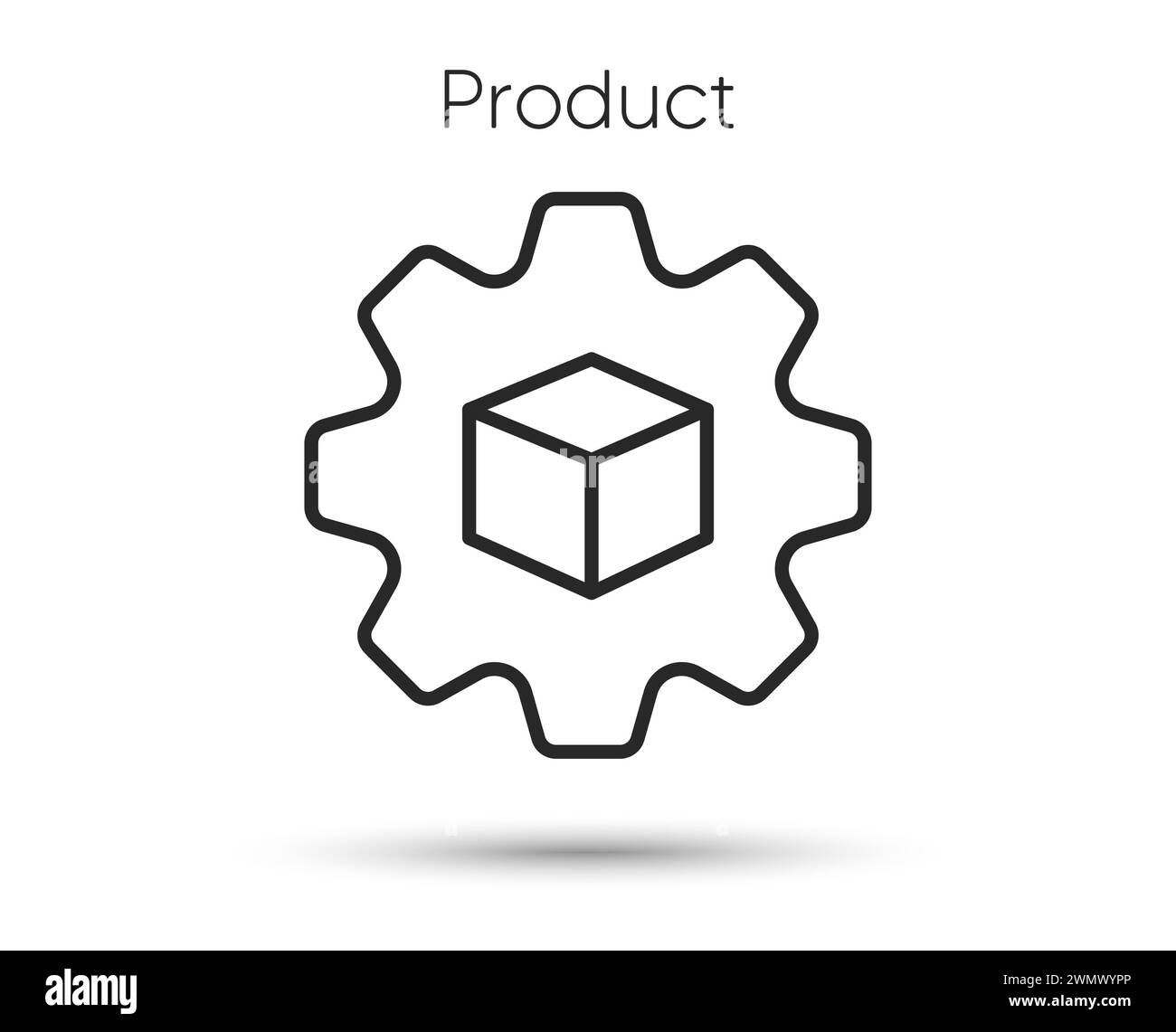 Product development line icon. Engineering box sign. Parcel with gear ...