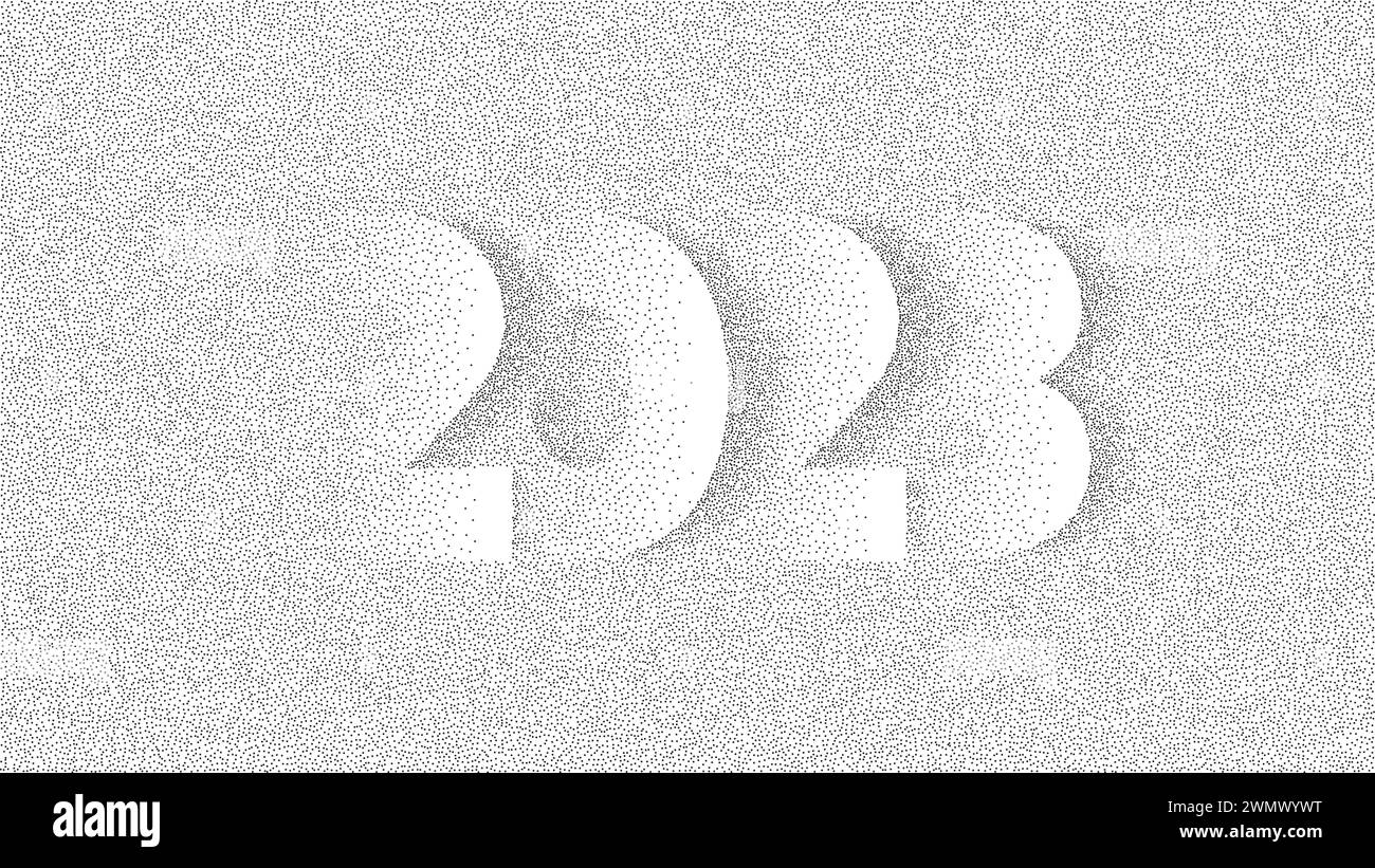 New year 2023 grain design. Noise stipple dots 2023 numbers ...
