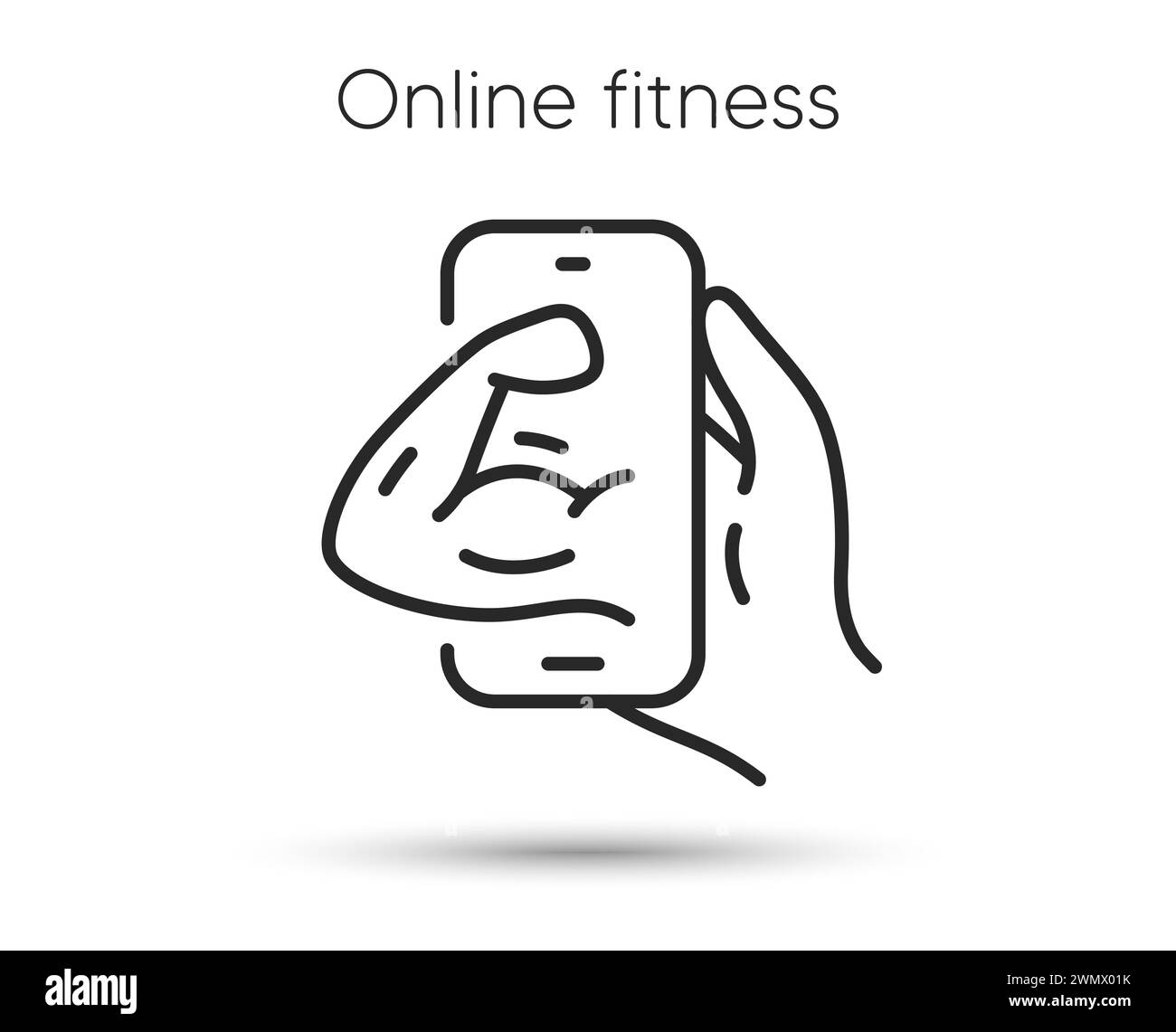 Fitness training line icon. Live coach sign. Mobile phone online ...