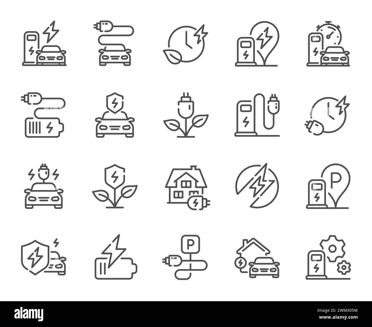 Electric car charging line icons. Charge station, Ev parking and ... Electric car charging line icons. Charge station, Ev parking and ...