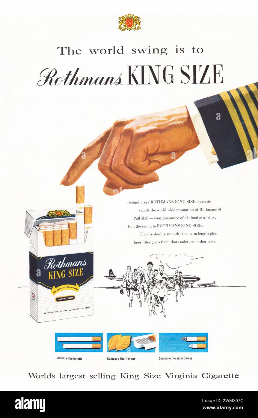 Rothmans King Size cigarette advertisement from the 1960s placed in the ...