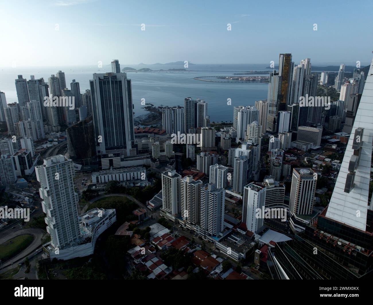 An aerial view of Panama City, Central America at sunrise Stock Photo ...