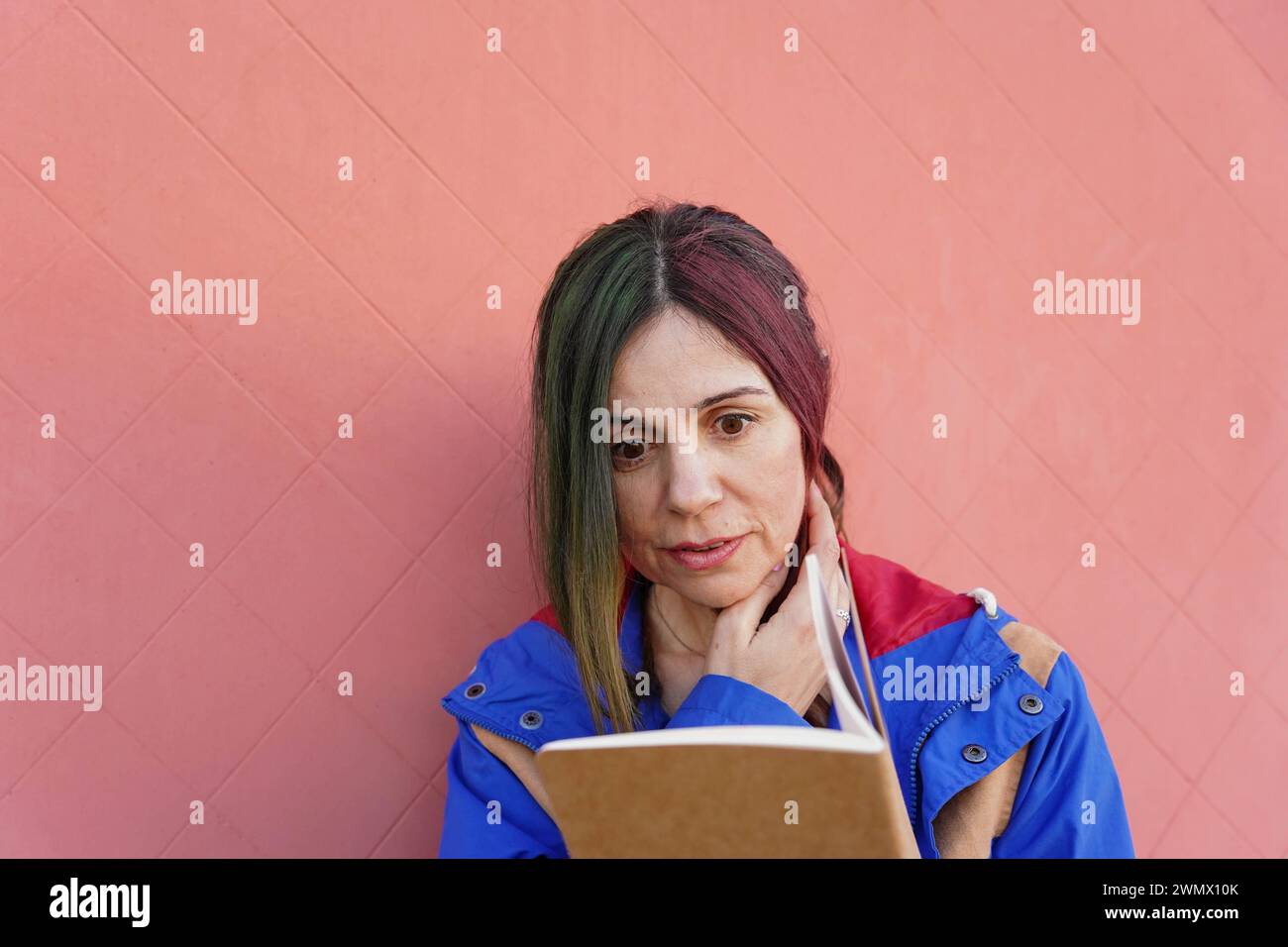 concentrated actress student studying the script. casting for a film ...