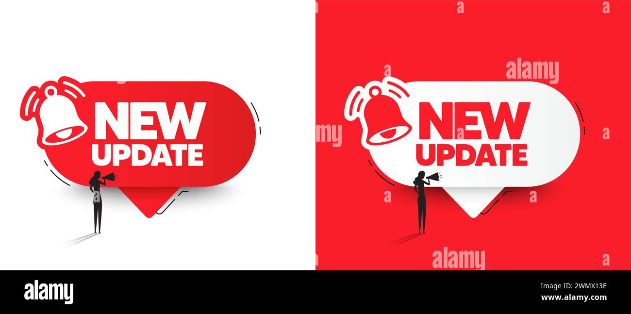 New update speech bubble. Banner with bell icon and new update text ... New update speech bubble. Banner with bell icon and new update text ...