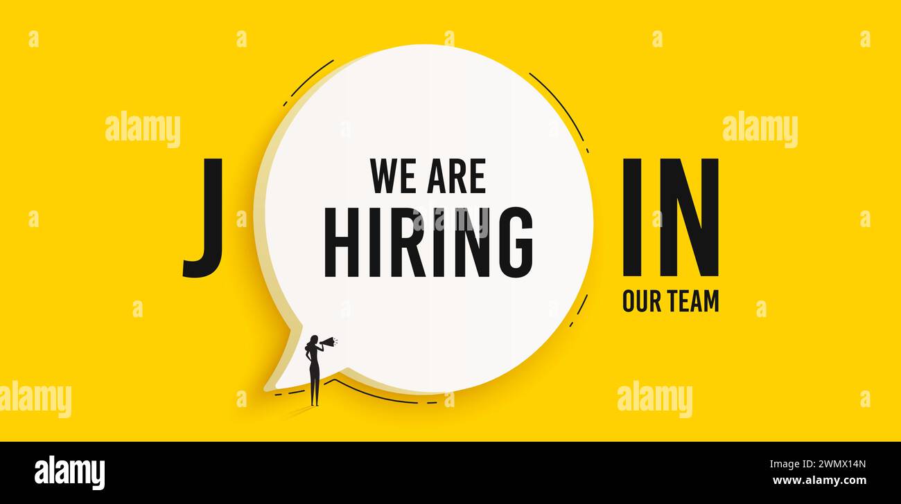 We are hiring, join our team banner. Recruitment job bakcground with ...