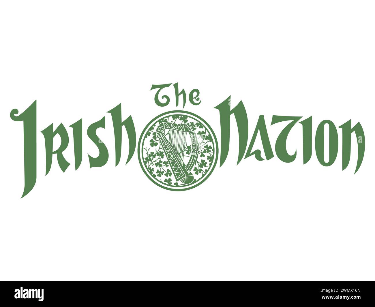 Irish design in vintage, retro style. Harp and clover leaves in Celtic ...