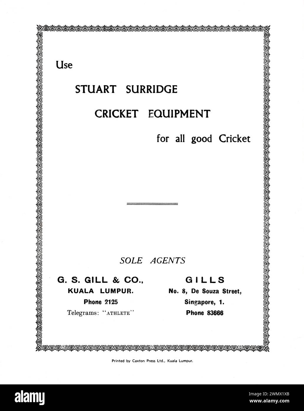 An old advertisement in an Malayan Cricket Association brochure in 1955 ...