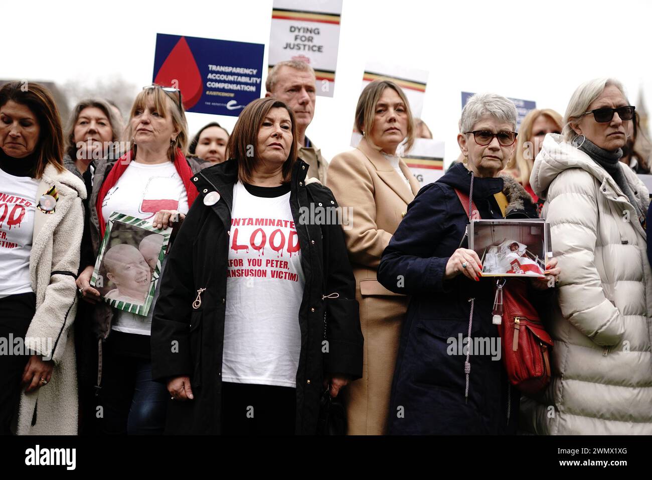 Infected blood victims and campaigners protest on College Green in ...