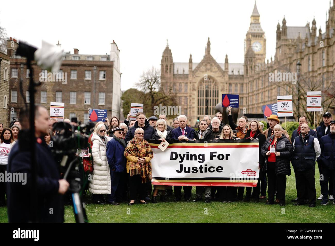 Infected blood victims and campaigners protest on College Green in ...