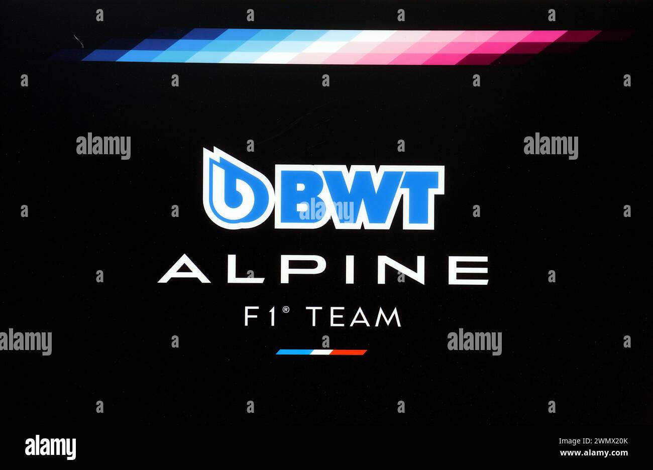 Alpine Team logo at the Bahrain International Circuit, Sakhir. Picture ...
