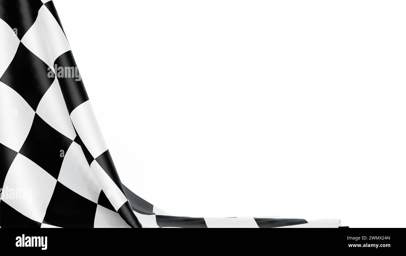 Checkered finish flag on white background. Space for text. 3d render ...