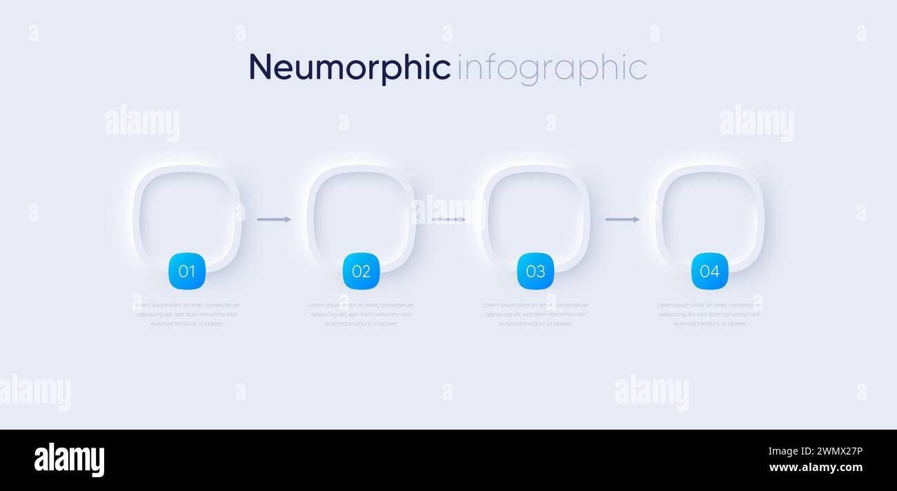 Business timeline chart template. Neumorphic infographic 4 square steps ...