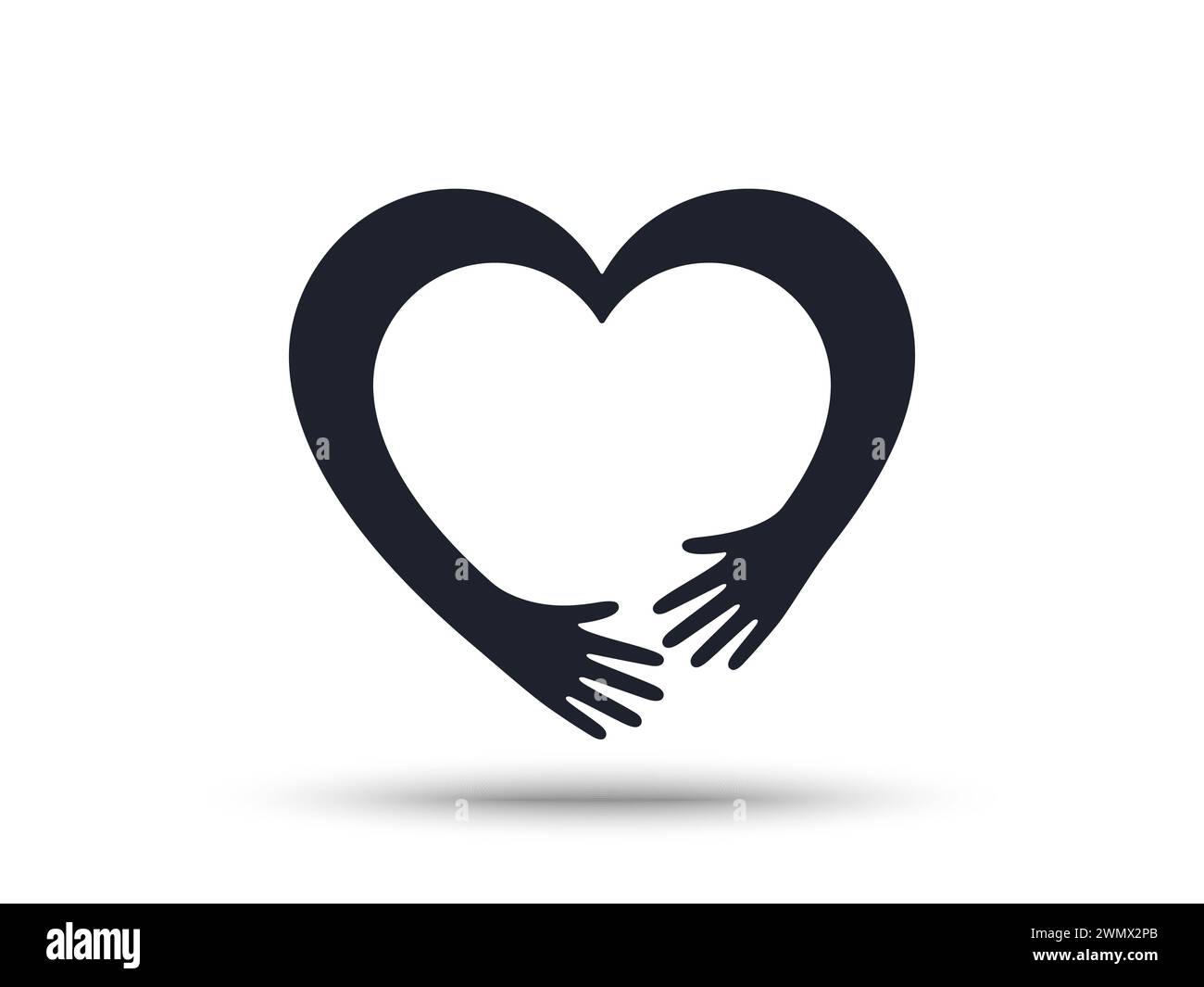 Hugging arms in shape of heart icon. Hands hugged or care hug ...