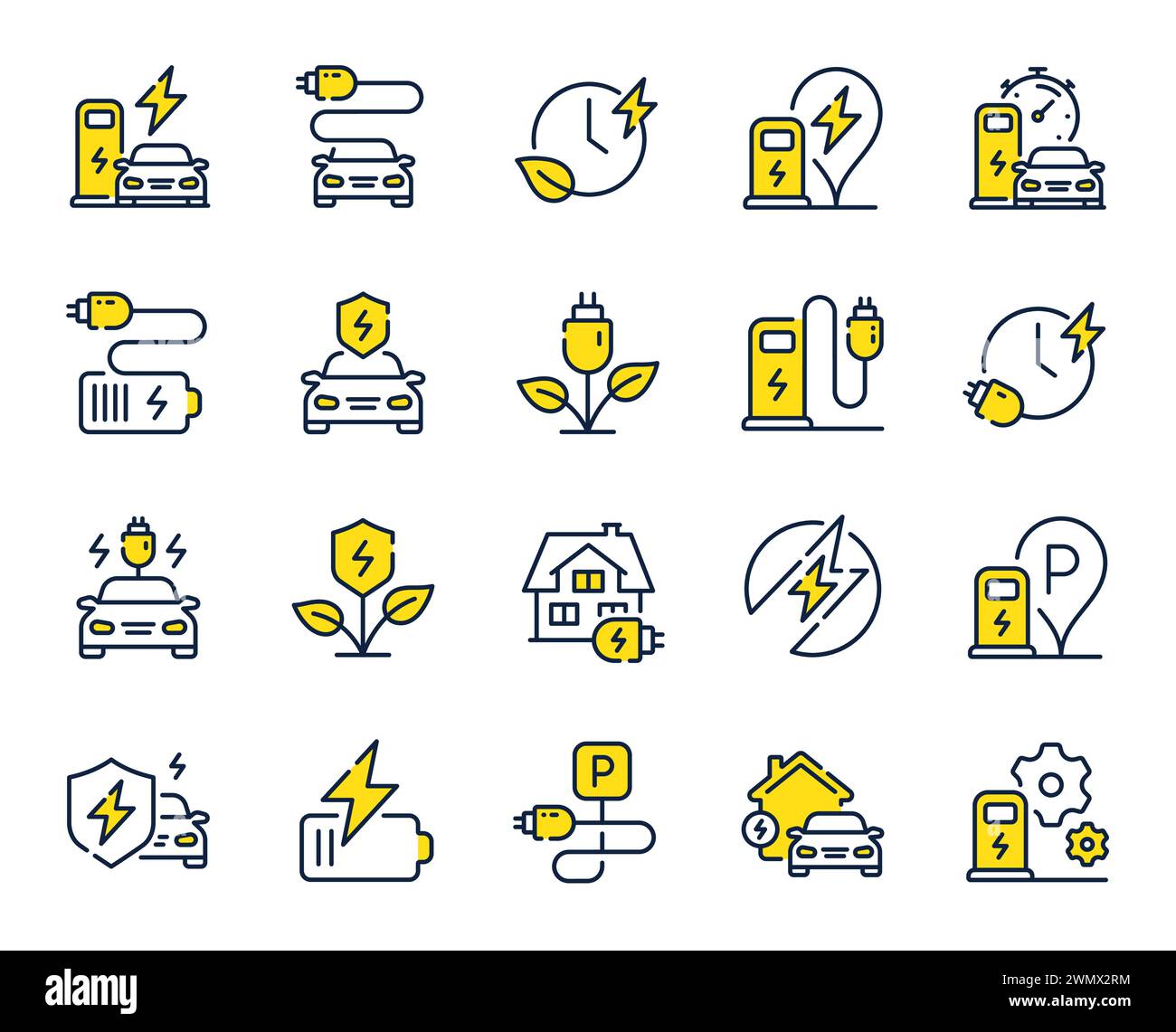 Electric car charging line icons. Charge station, Ev parking and ...