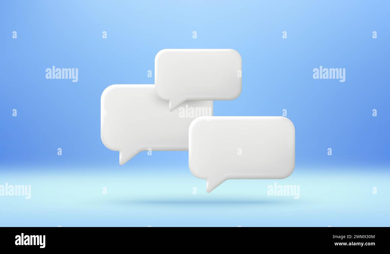 3d realistic style chat bubbles on blurred background. Social network ...
