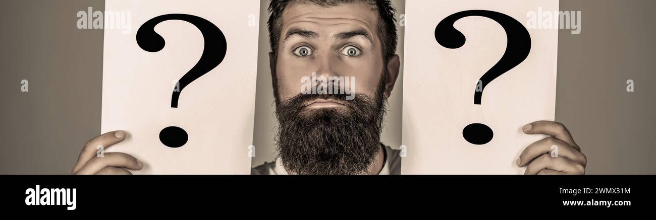 Doubtful thinking man, looks for a solution. Expression of the human ...