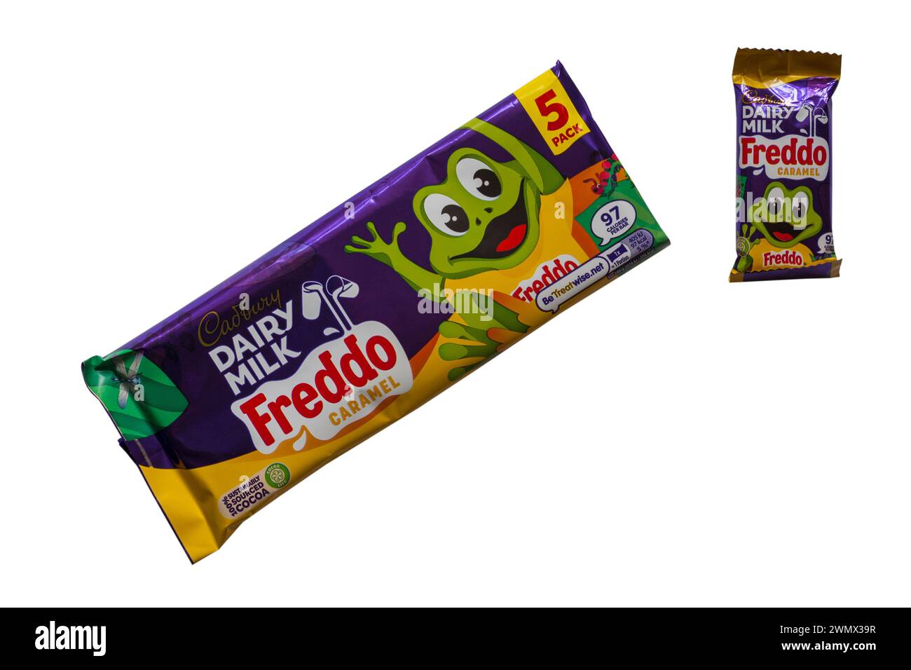 Packet of Cadbury Dairy Milk Freddo Caramel pack with one bar removed ...