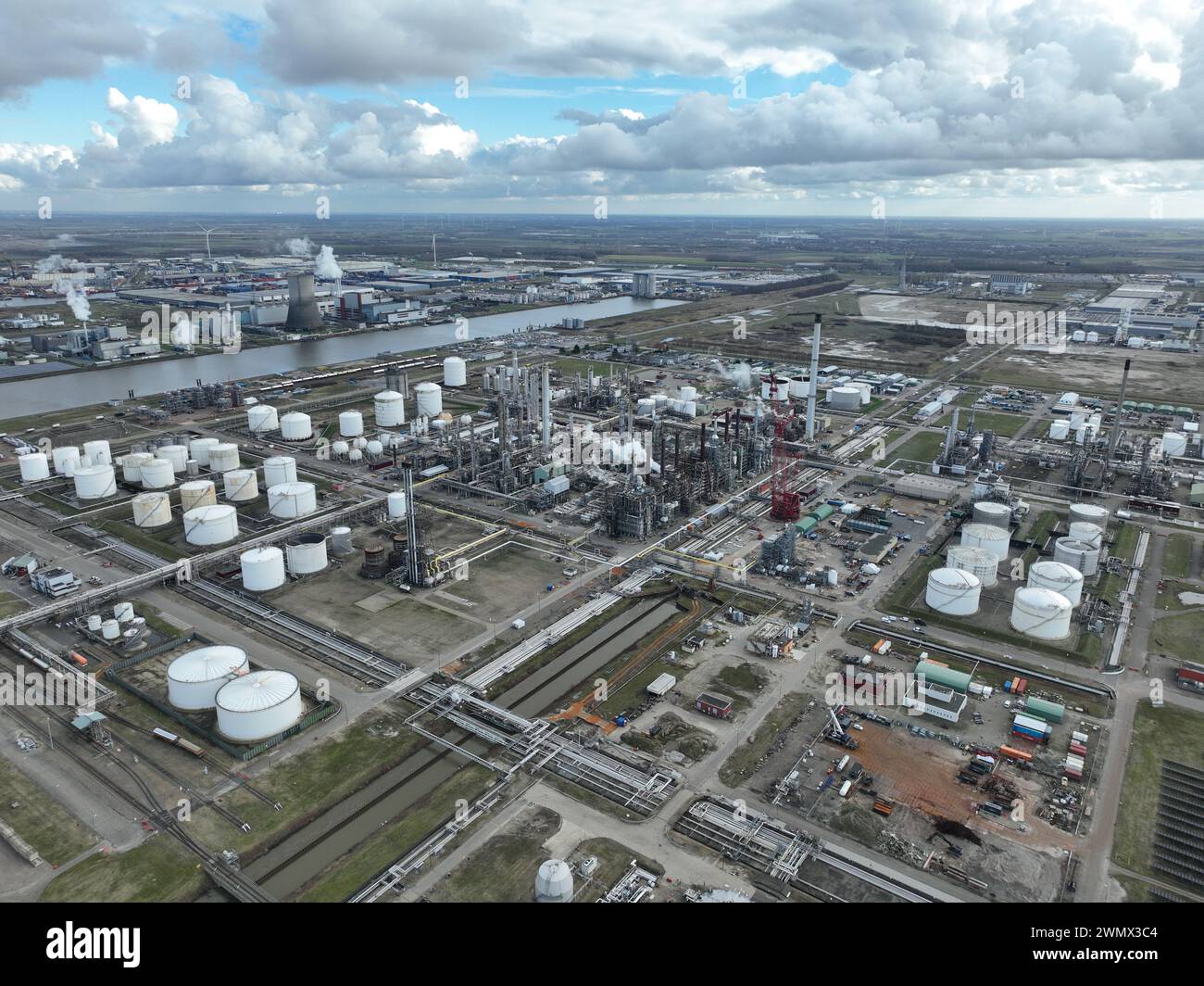 Aerial birds eye drone view of a large chemical products refinery in ...