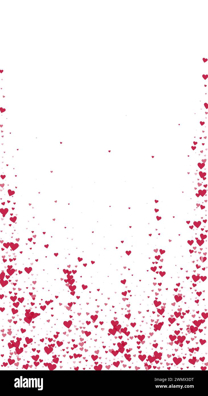 Valentine hearts, flying, falling down, floating. Red hearts scattered ...