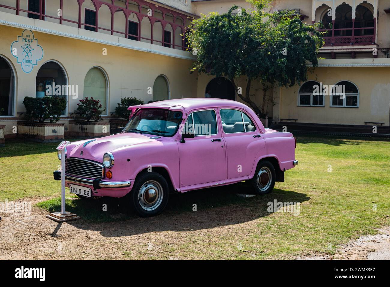 16 February 2024 Jaipur, Rajasthan, India. Vintage pink car in the ...