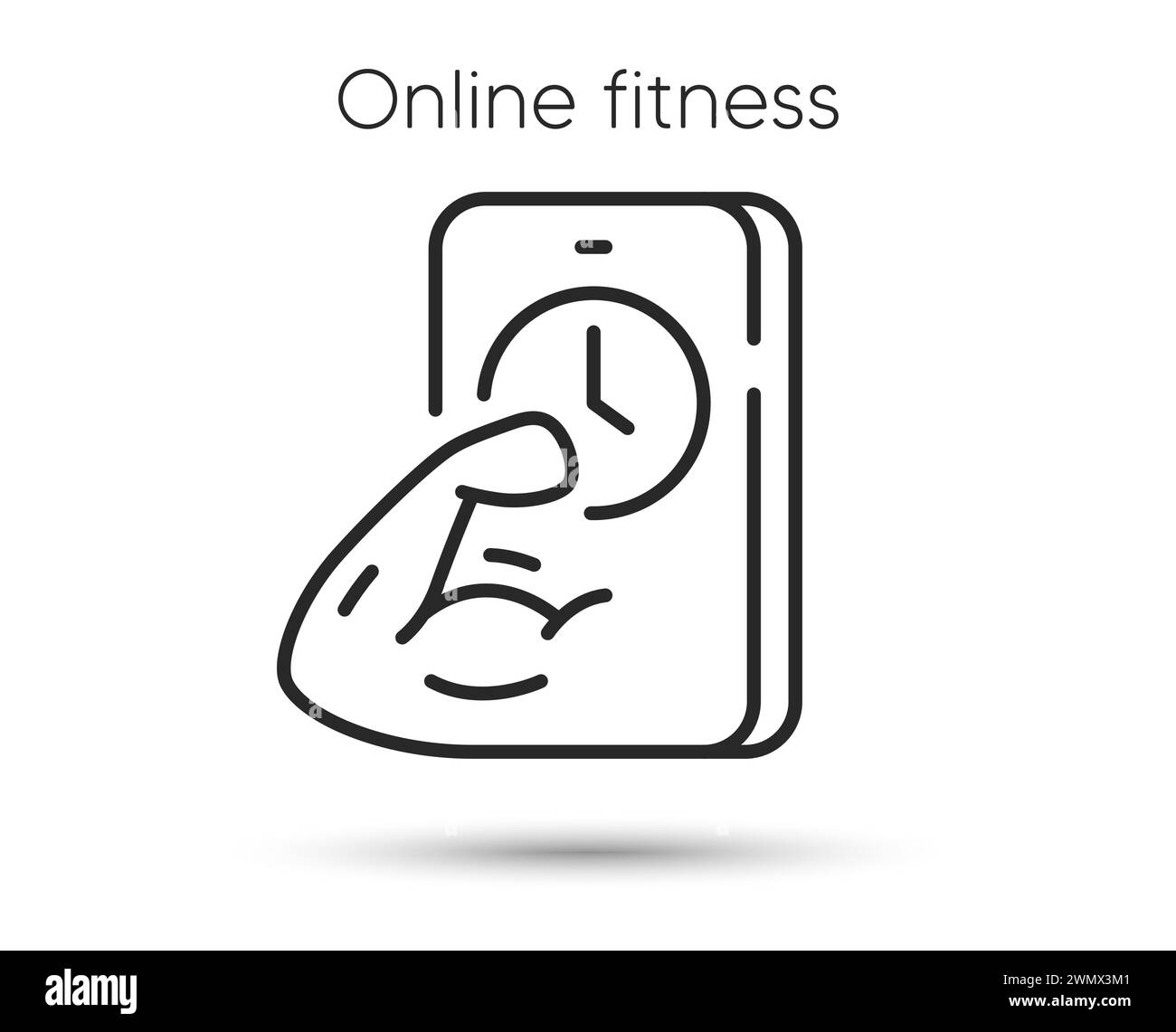 Fitness training line icon. Live coach sign. Mobile phone online ...