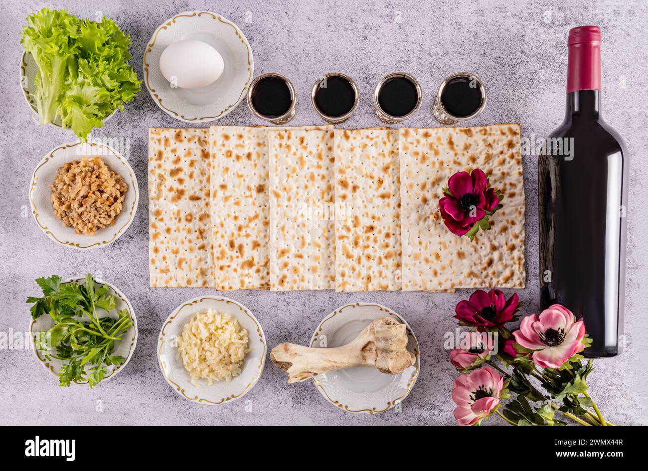 Beautiful festive background with traditional Jewish Passover treats on ...