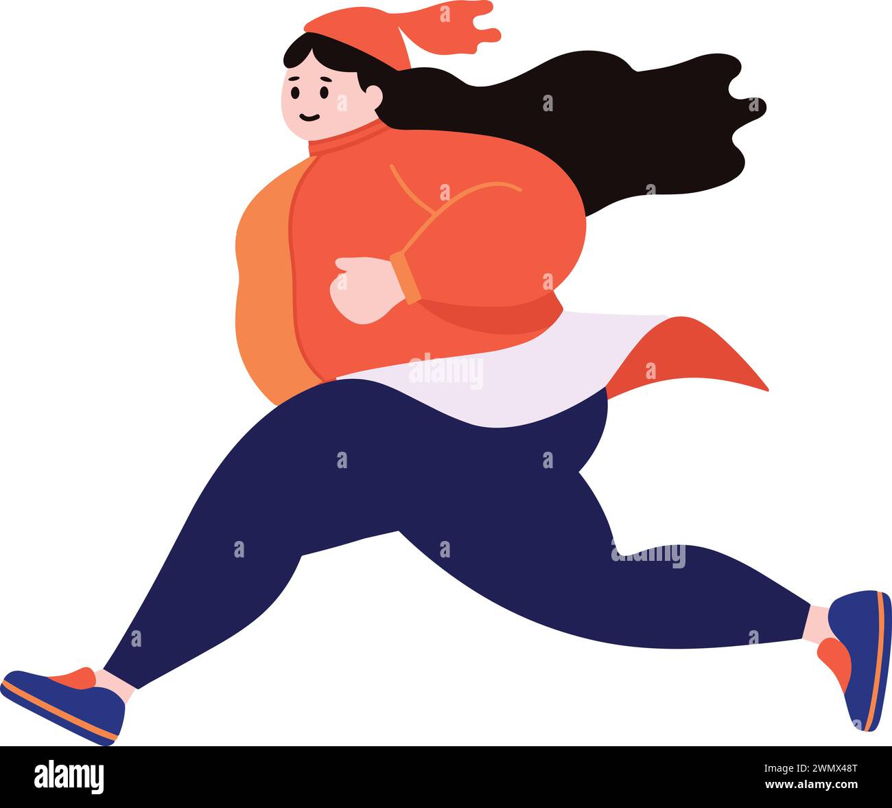 fat woman running flat style isolate on background Stock Vector Image ...