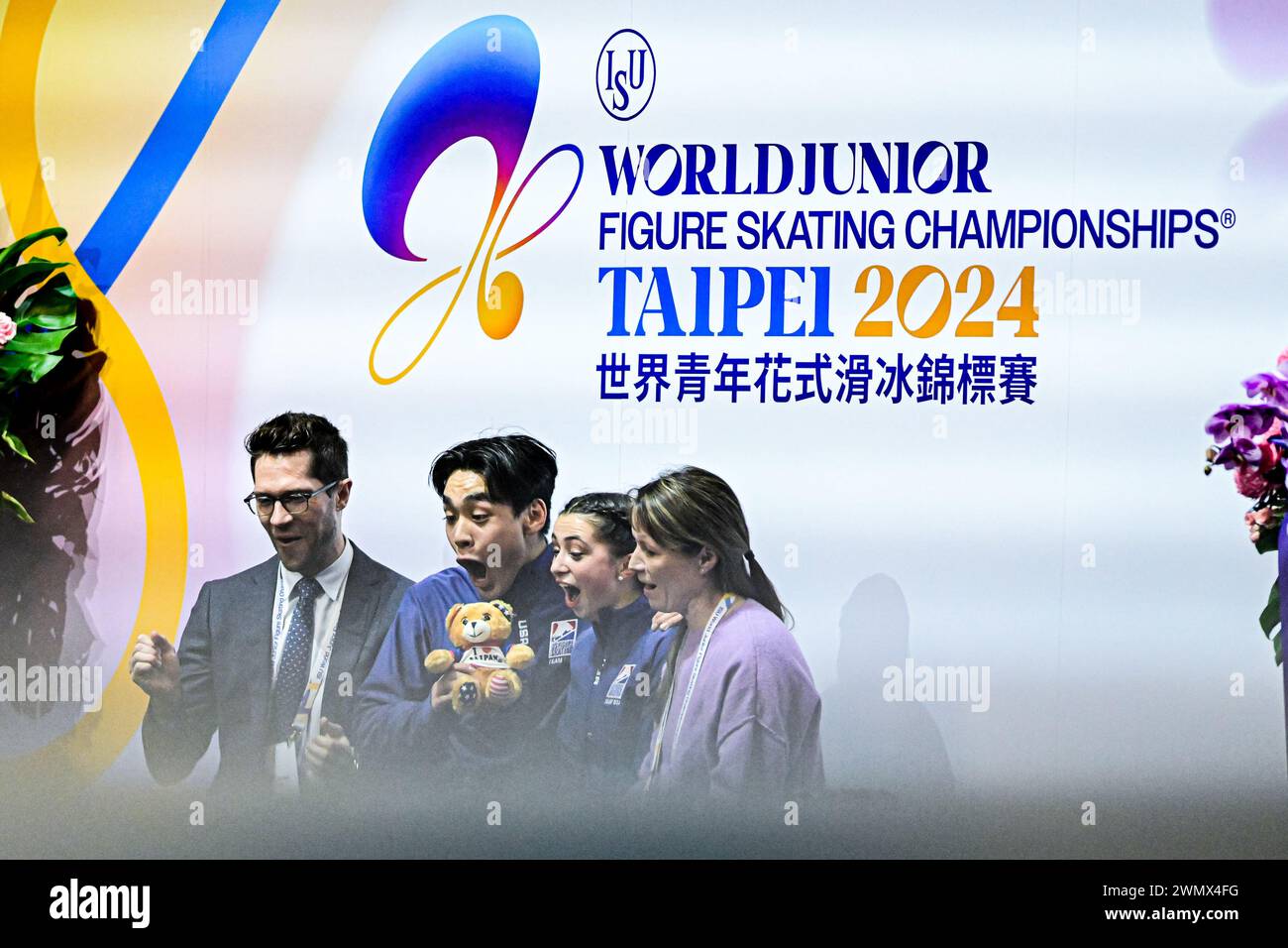 Olivia FLORES & Luke WANG (USA), at Kiss & Cry, during Junior Pairs ...