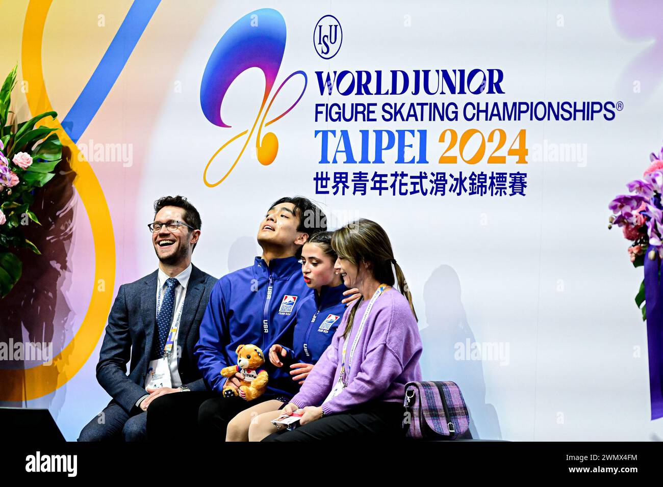 Olivia FLORES & Luke WANG (USA), at Kiss & Cry, during Junior Pairs ...