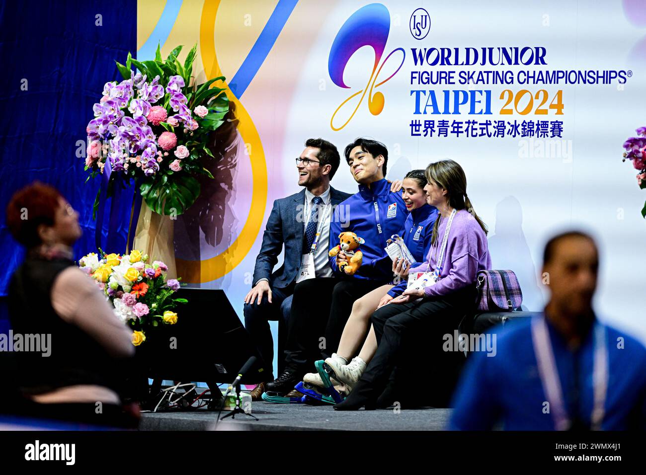 Olivia FLORES & Luke WANG (USA), at Kiss & Cry, during Junior Pairs ...